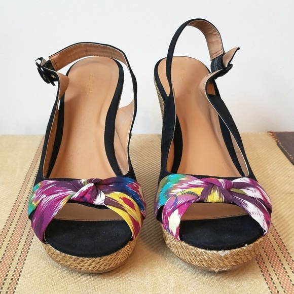 Maurices | Shoes | Maurices Multi Colored Black Fabric Wedges | Poshmark